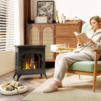 HOMCOM 22" Bio Ethanol Fireplace Stove, Ethanol Fire Burner with Door