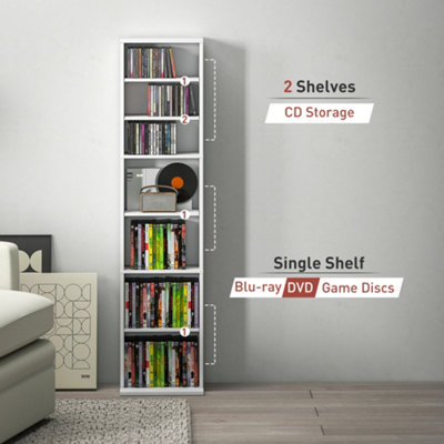 HOMCOM 260 CD Storage Unit 120 DVD Storage Tower with 9 Compartments White