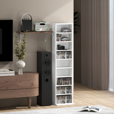 HOMCOM 260 CD Storage Unit 120 DVD Storage Tower with 9 Compartments White