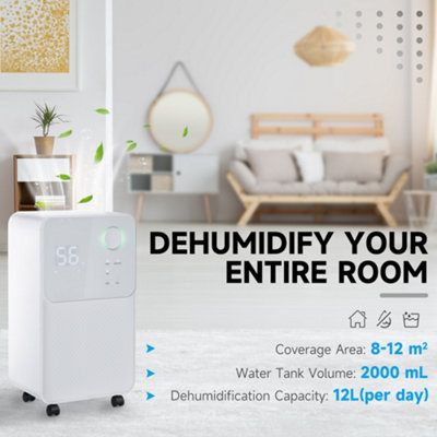 HOMCOM 2L Portable Quiet Dehumidifier, 12L/Day Electric Air De-Humidifier