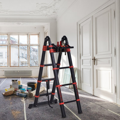 HOMCOM 3.8M Duo Aluminium Ladder Tool Holder Herringbone Deployed ...