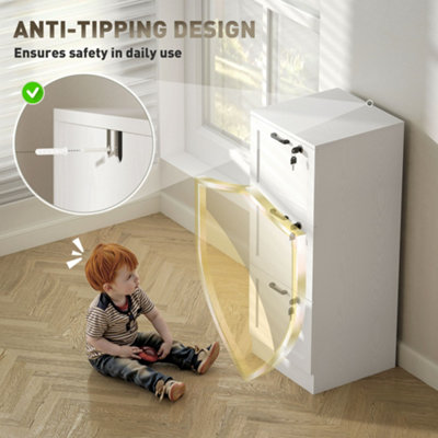 HOMCOM 3-Drawer File Cabinet, Lockable Filing Cabinet for A4 Letter, White