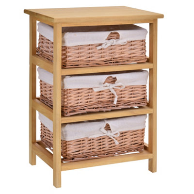 HOMCOM 3 Drawer Wicker Basket Storage Shelf Unit Wooden Frame Home Natural