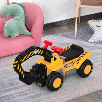 HOMCOM 3 in 1 Kids Ride-On Tractor Excavator w/ Storage Basketball Hoop