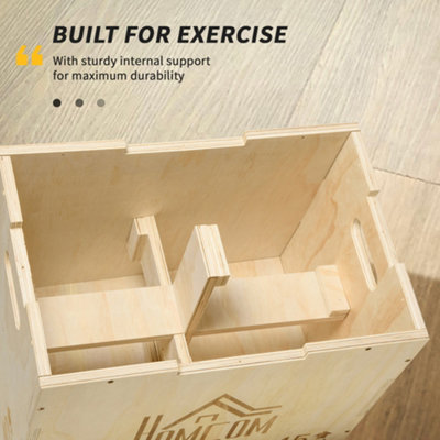 HOMCOM 3-in-1 Wooden Plyo Box for Home Gym, Workout Training, Natural