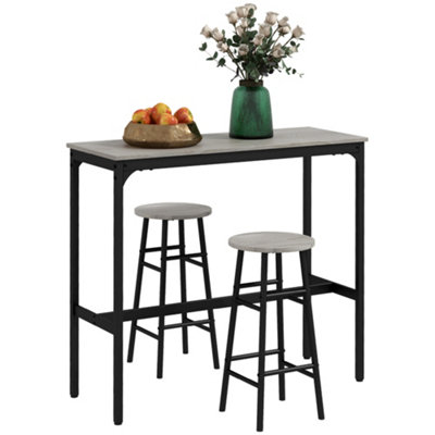 HOMCOM 3 Piece Bar Set, Industrial Kitchen and Chair Set for Small ...