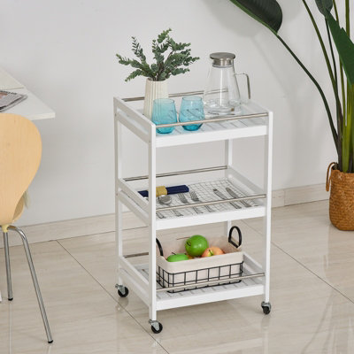 HOMCOM 3-Tier Home Trolley Kitchen Storage w/ Steel Bars 4 Wheels ...