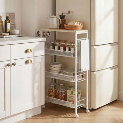 HOMCOM 3-Tier Kitchen Cart, Multifunction Kitchen Trolley on Wheels, White