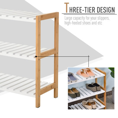 HOMCOM 3-Tier Shoe Rack Wood Frame Slatted Shelves Open Storage, Natural
