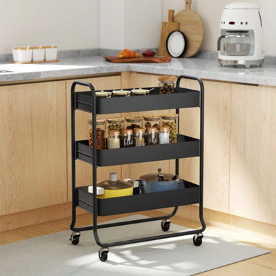 HOMCOM 3-Tier Storage Trolley, Storage Cart with Mesh Backets, Wheels