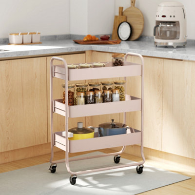 HOMCOM 3-Tier Storage Trolley, Storage Cart with Mesh Backets, Wheels