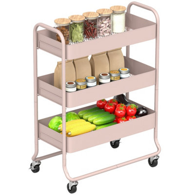 HOMCOM 3-Tier Storage Trolley, Storage Cart with Mesh Backets, Wheels