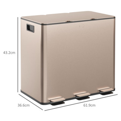 HOMCOM 3 x 15L Triple Kitchen Bin Pedal Bin for Recycling and Waste ...