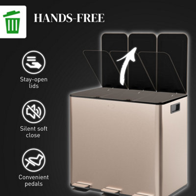 HOMCOM 3 x 15L Triple Kitchen Bin Pedal Bin for Recycling and Waste ...