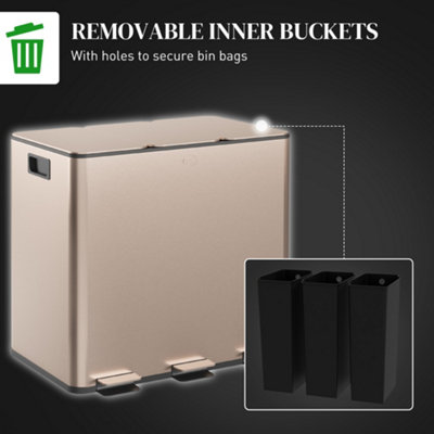 HOMCOM 3 x 15L Triple Kitchen Bin Pedal Bin for Recycling and Waste ...