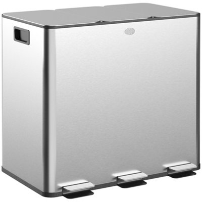 HOMCOM 3 x 15L Triple Kitchen Bin Pedal Bin for Recycling and Waste ...