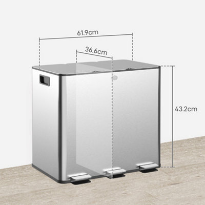 HOMCOM 3 x 15L Triple Kitchen Bin Pedal Bin for Recycling and Waste ...