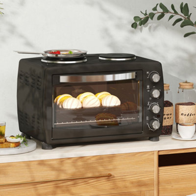 HOMCOM 36L Countertop Toaster Oven with 2 Hot Plates, Grill, Roast, Bake