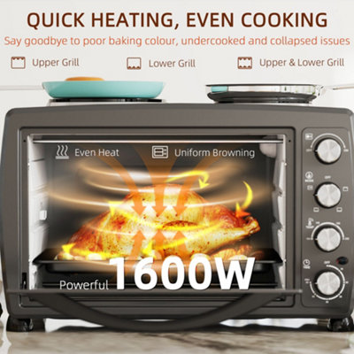HOMCOM 36L Countertop Toaster Oven with 2 Hot Plates, Grill, Roast, Bake