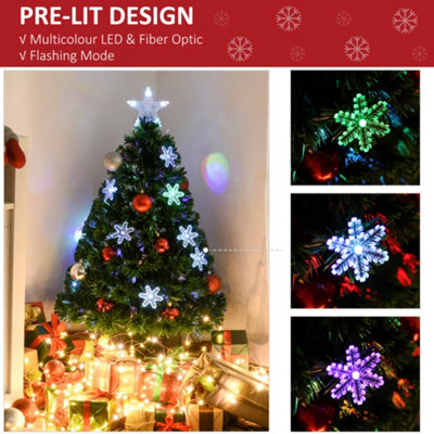 HOMCOM 3FT Green Fiber Optic Full Lights Christmas Tree Multi LED Stars