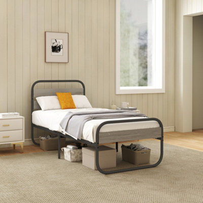 HOMCOM 3ft Metal Platform Single Bed Frame with Under Bed Storage