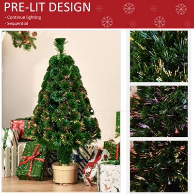 HOMCOM 3FT Prelit Artificial Christmas Tree Fiber Optic LED Light ...