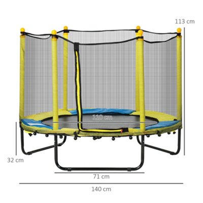 HOMCOM 4.6FT Kids Trampoline w/ Enclosure, for Kids 3-10 Years - Yellow