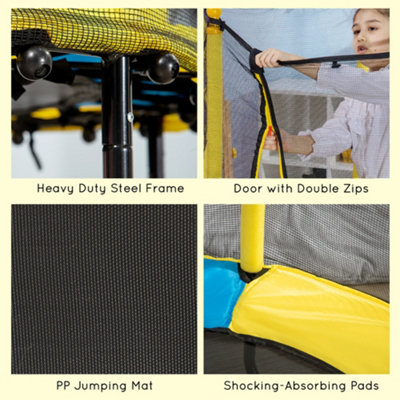 HOMCOM 4.6FT Kids Trampoline w/ Enclosure, for Kids 3-10 Years - Yellow