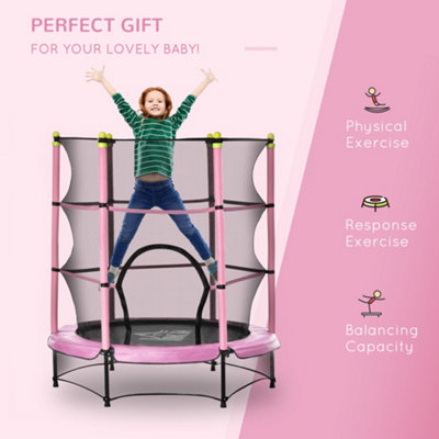 HOMCOM 4.6FT Kids Trampoline with Safety Enclosure, Indoor Outdoor - Pink