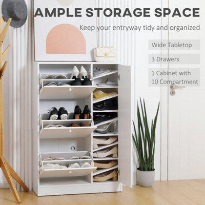 HOMCOM 4 Compartment Shoe Storage Cabinet Shelves Footwear Home Office ...