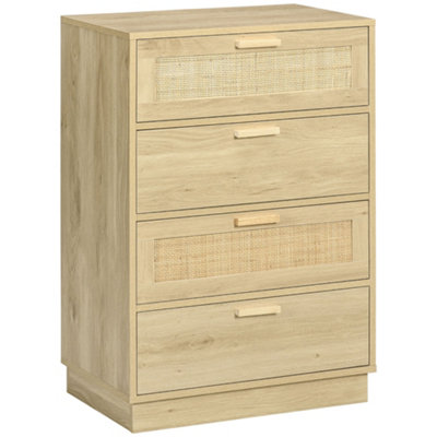 HOMCOM 4 Drawer Dresser, Boho Chest of Drawers Storage Cabinet, Natural