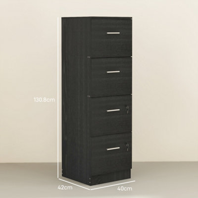 HOMCOM 4 Drawer File Cabinet Locking Filing Cabinet, Black Wood Effect