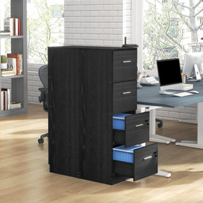 HOMCOM 4 Drawer File Cabinet Locking Filing Cabinet, Black Wood Effect