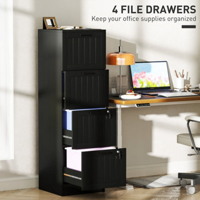 HOMCOM 4 Drawer File Cabinet with Lock and Adjustable Hanging Bars, Black