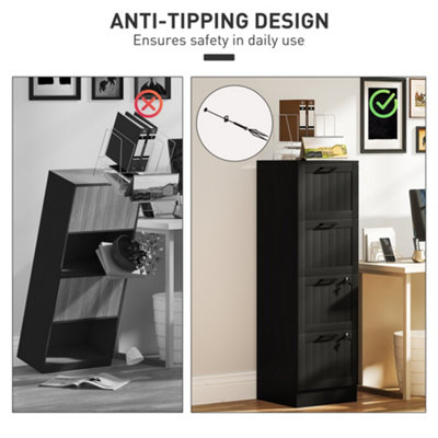 HOMCOM 4 Drawer File Cabinet with Lock and Adjustable Hanging Bars, Black