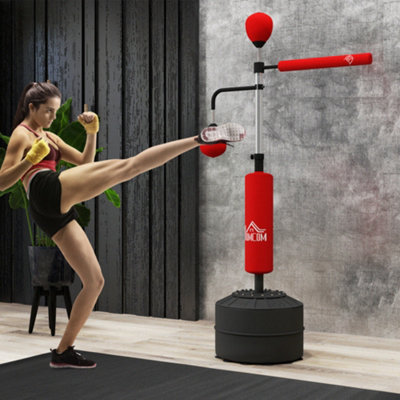 HOMCOM 4-in-1 Punching Bag with 2 Speedballs, Reflex Bar, Red