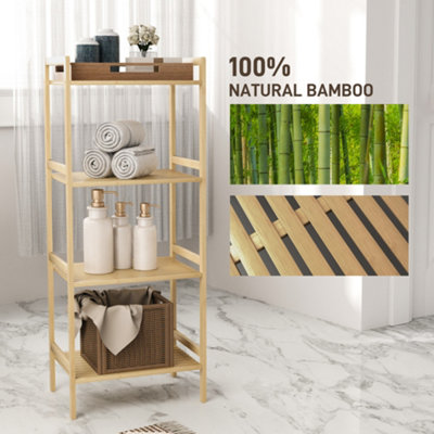 HOMCOM 4-Tier Bamboo Bathroom Storage Shelf with Adjustable Rack, Natural