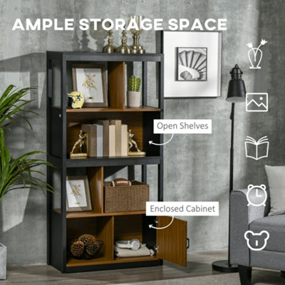HOMCOM 4-Tier Bookshelf Freestanding Bookcase W/ Storage for Study ...