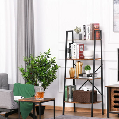 HOMCOM 4-Tier Minimalistic Ladder Shelf Unit Steel Frame Display Storage