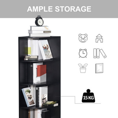 HOMCOM 4 Tier Wood Corner Shelf Unit Freestanding Fan Bookshelf Plants ...