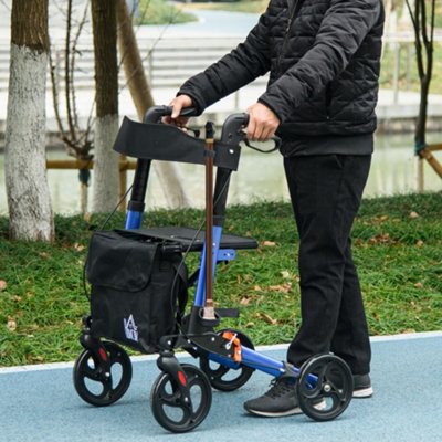 HOMCOM 4 Wheel Rollator Walker, Adjustable Mobility Walker with Bag, Blue