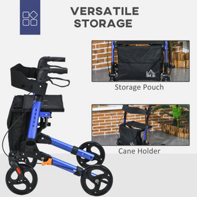 HOMCOM 4 Wheel Rollator Walker, Adjustable Mobility Walker with Bag, Blue