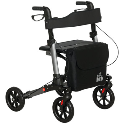 HOMCOM 4 Wheel Rollator Walker, Adjustable Mobility Walker with Bag, Silver