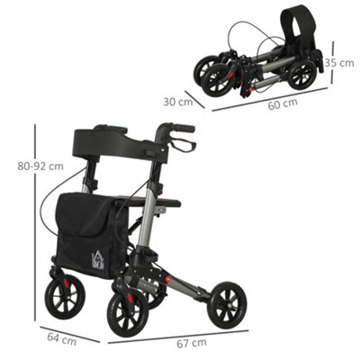 HOMCOM 4 Wheel Rollator Walker, Adjustable Mobility Walker with Bag, Silver
