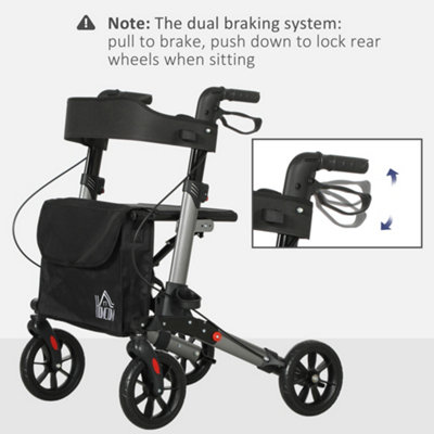 HOMCOM 4 Wheel Rollator Walker, Adjustable Mobility Walker with Bag, Silver