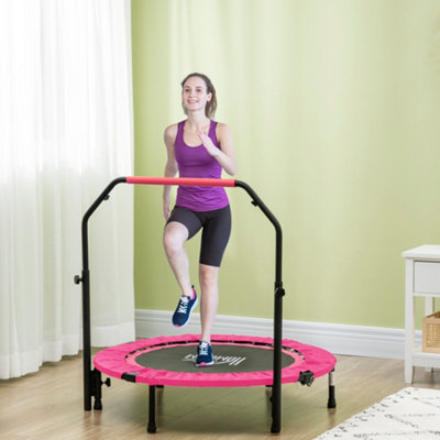 HOMCOM 40" Foldable Mini Fitness Trampoline w/ Foam Handle, Pink