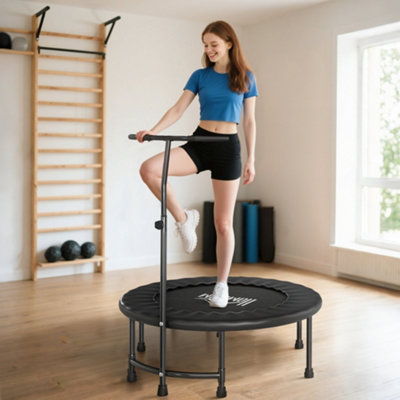 HOMCOM 40" Mini Trampoline, Rebounder Jumper w/ Adjustable Handle, Black