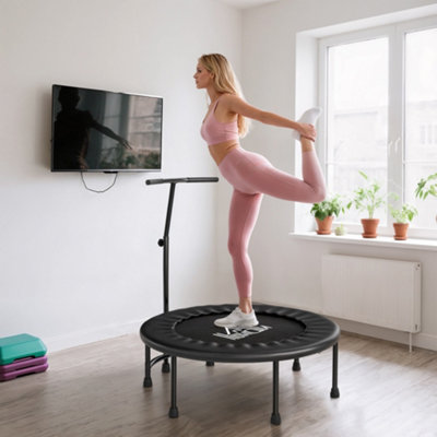 HOMCOM 40" Mini Trampoline, Rebounder Jumper w/ Adjustable Handle, Black