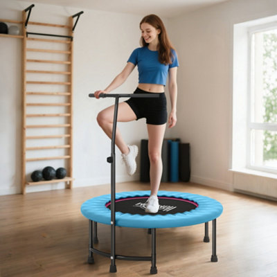 HOMCOM 40" Mini Trampoline, Rebounder Jumper w/ Adjustable Handle, Blue