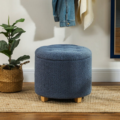 HOMCOM 45cm Round Ottoman with Storage Lid Cashmere Footstool Blue